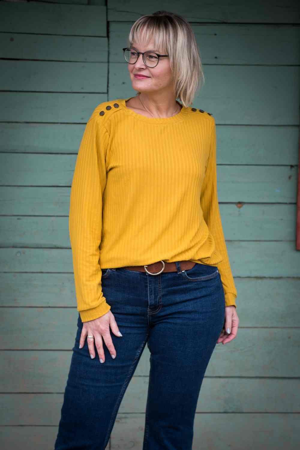 Elisa - Schnittmuster einfacher Pullover mit Knopfleiste